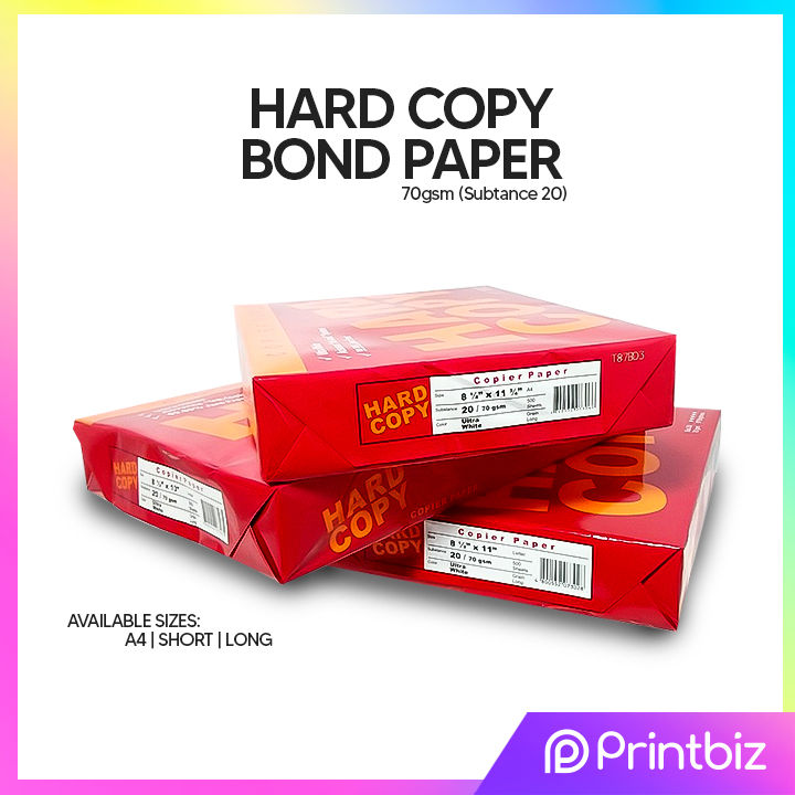 Hard Copy Bond Paper 70GSM for School and Office use (SHORT/A4/LONG ...