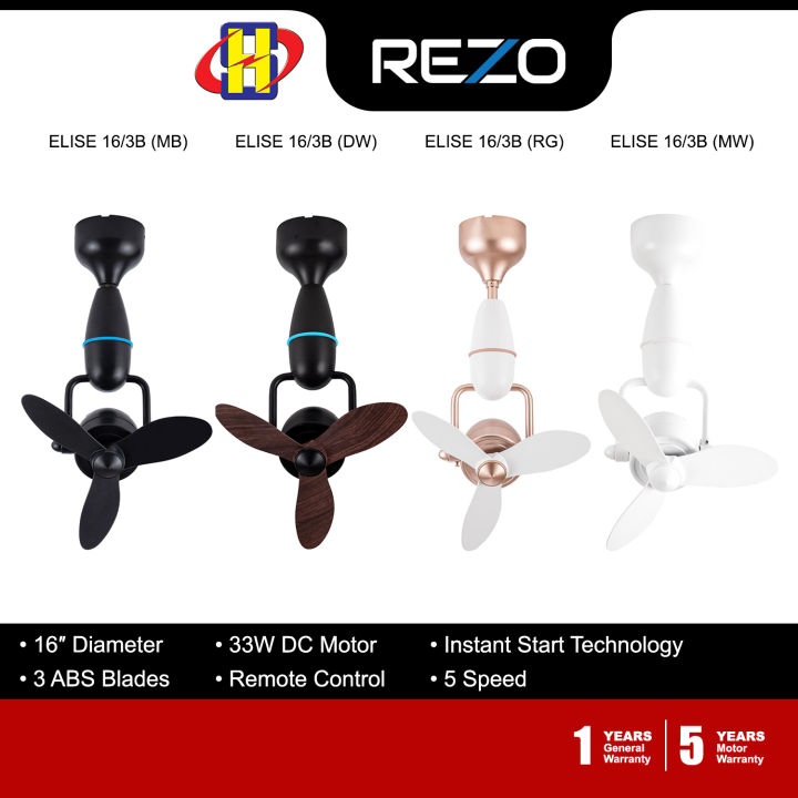 Rezo Ceiling Fan (16 Inch)(Matt Black/Matt White/Dark Wood/Rose Gold) 3 ...