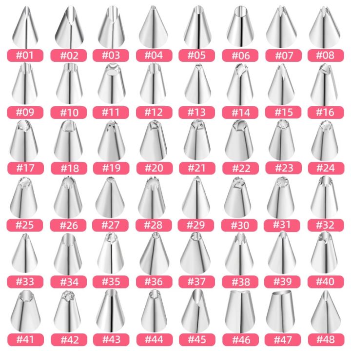 48Pcs Stainless Steel Nozzle Tips DIY Cake Decorating Tool Icing Piping ...