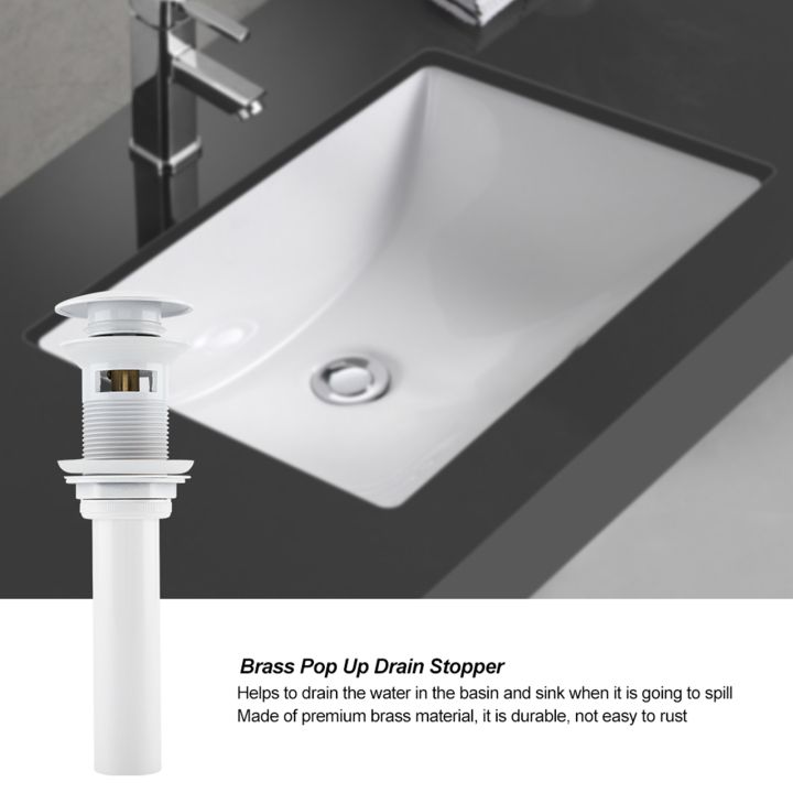 Yosoo White Bathroom Sink Drain Stopper with Overflow Hole Brass with ...