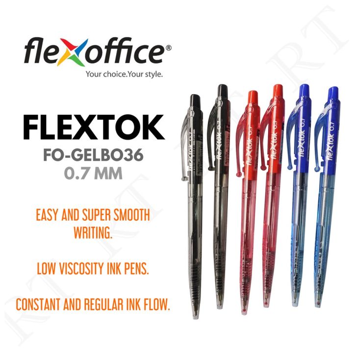 FLEXOFFICE FLEXTOK FO-GELB036 0.7MM Smooth Ink Gel Pen By 12 Pcs Long ...