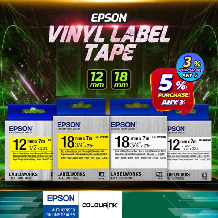 Epson Original Vinyl Laminated Tape LW-K200 LW-K400 LW-K700 LW-C410 LW ...