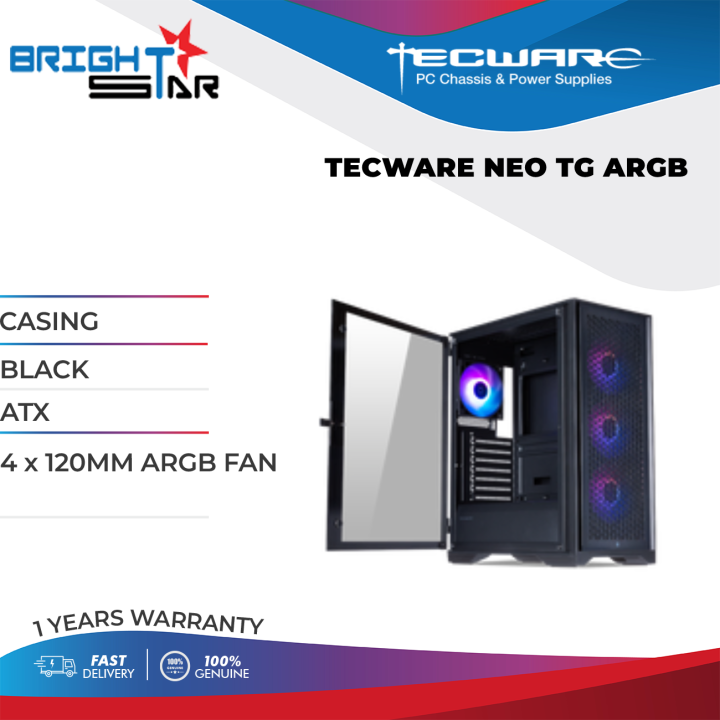 PC CASING TECWARE NEO TG ARGB / (BLACK,WHITE) / ATX / 4 x 120MM ARGB ...