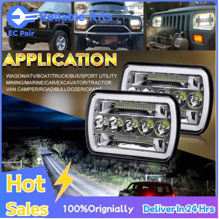 🚗EC Pair🚗 5x7 inch LED Car Headlights Hi/Lo Beam Rectangular Headlamps ...