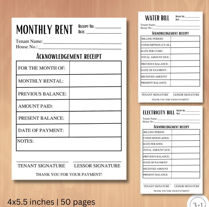 Acknowledgement Receipt Rental, Water, Electricity Bill | Lazada PH