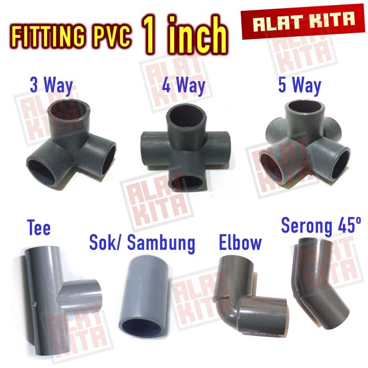Fitting PVC 1 inch, Knee, 3 Way, 4 Way, 5 Way, Tee, Sok Polos Abu ...