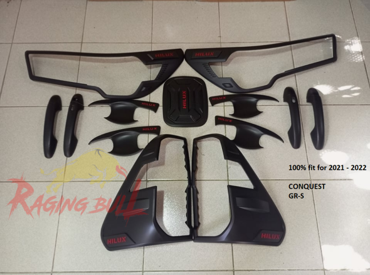 2021 - 2023 Hilux CONQUEST & GRS - Red Logo Garnish Set - Matte Black ...
