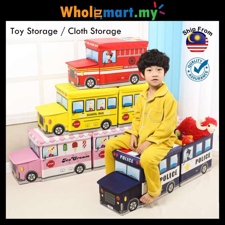 【Wholemart】Foldable Kid Vehicle Bus Toy Storage Box Organizer ...