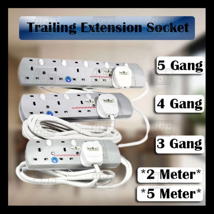 2Meter 5Meter 3G 4G 5G Extension Multiple Plug Adaptor Trailing Socket w Neon Universal Adapter ...