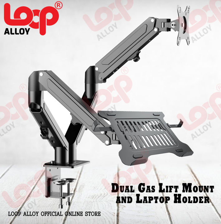 Loop Alloy Dual Gas Lift Mount and Laptop Holder with Clamp and Grommet ...