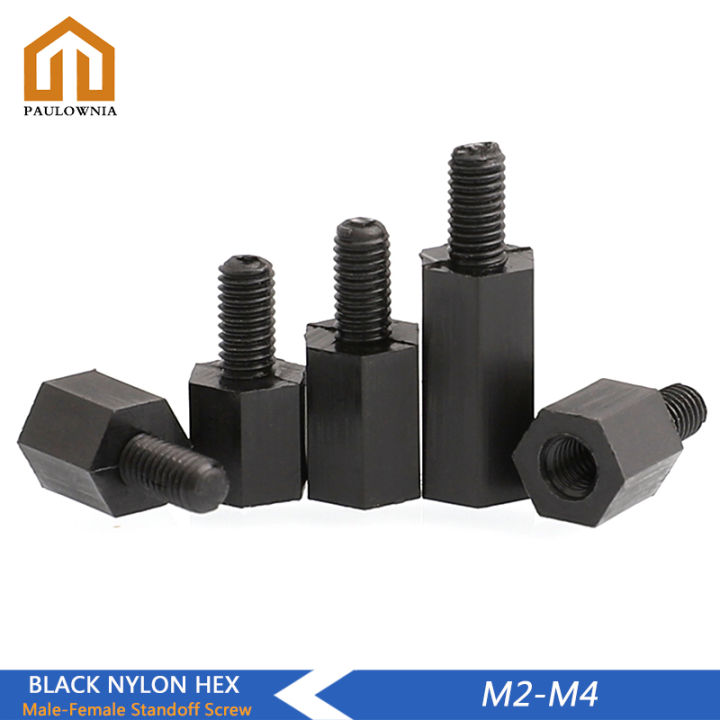 M2 M2.5 M3 M4 Hex Nylon Standoff Spacer Male to Female Column Flat Head Nylon Plastic Spacing ...