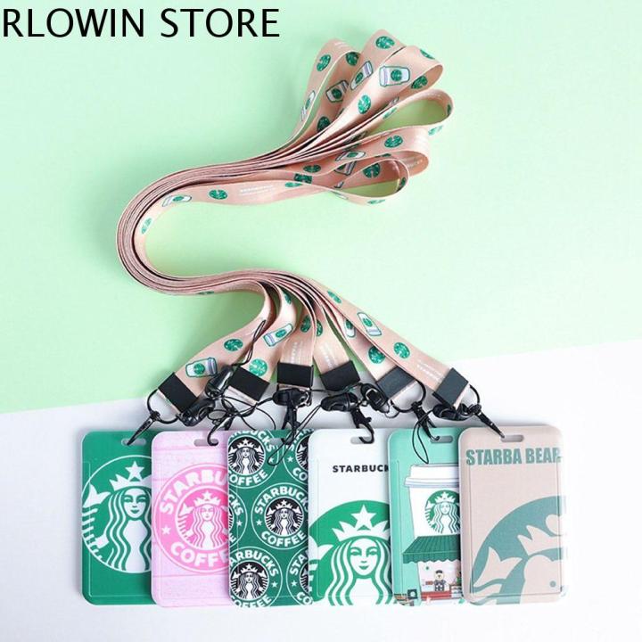 RLOWIN Kawaii Bag Key Chains Starbucks Green Polyester Credit ID Card ...