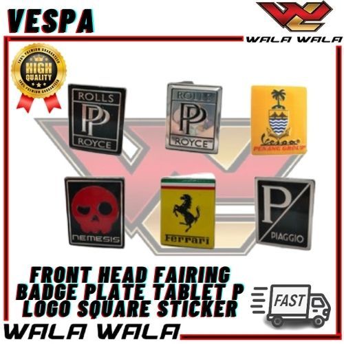 VESPA FRONT Head Fairing Badge Plate Tablet P Logo Square Sticker for ...