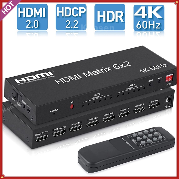 6x2 HDMI Switch Matrix 4K 60Hz HDMI Matrix 6 in 2 Out HDMI Video ...