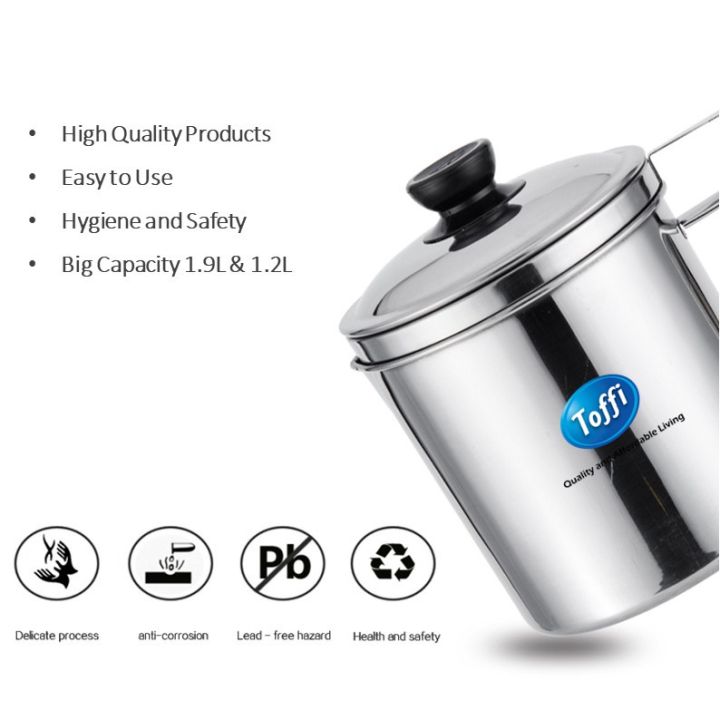 TOFFI Oil Filter Container Pot Stainless Steel/ Bekas Penapis Minyak (1 ...