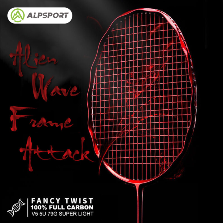 ALP V5 Wave Shape 5U 75g 30Lbs Twist Frame Badminton Racket With 100% ...