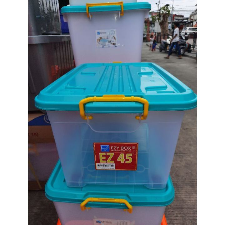 Container Box 45 Liter Roda Bening Transparan Ezy Box Berkualitas Biggy ...
