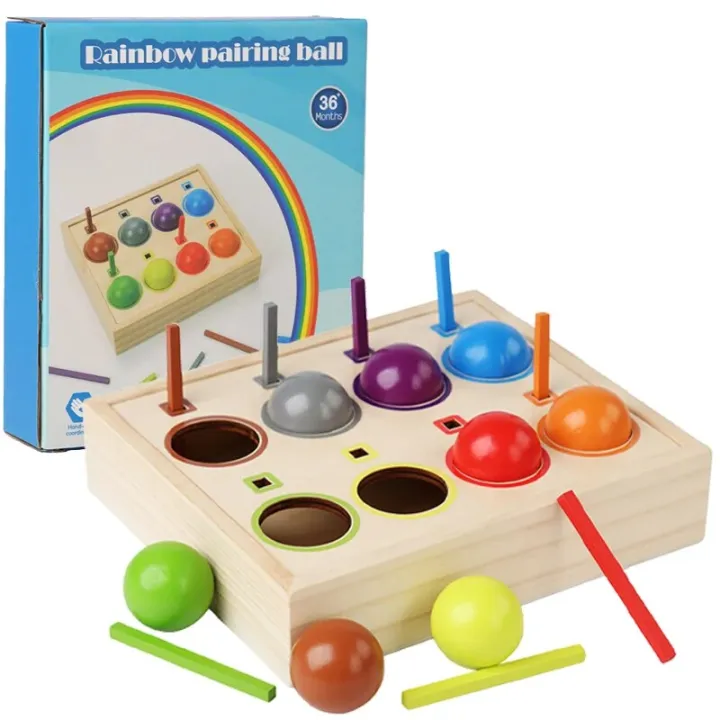 Baby Rainbow Ball Matching Montessori Wooden Toy Color Sorting ...