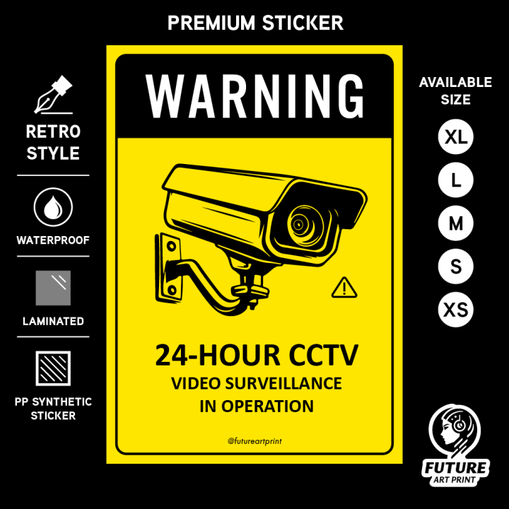 Warning 24-hour CCTV Video Surveillance In Operation. Sign Label Notice ...