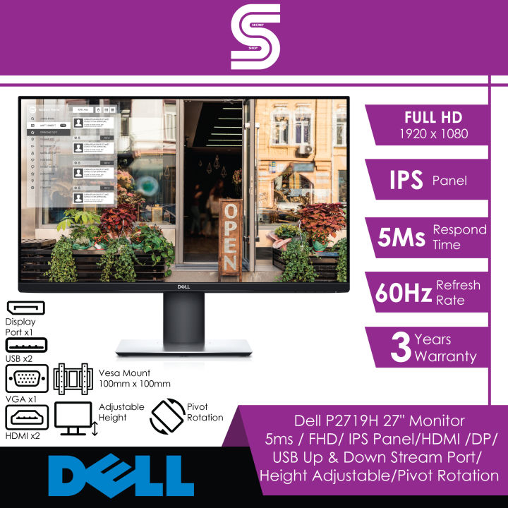 DELL P2719H 27" Monitor - 5ms / FHD/ IPS Panel/HDMI /DP/ USB Up & Down ...