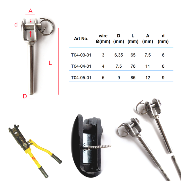 4mm Wire Swage Fork Terminal Stainless Steel 316 Rope Fitting Tensioner ...