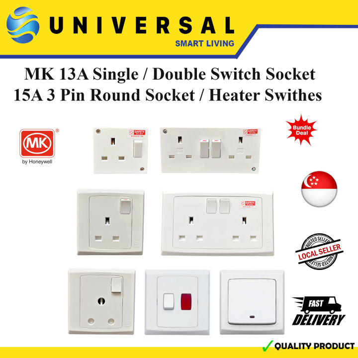 [SG SHOP SELLER] MK 13A Single / Double Switch Socket 15A 3 Pin Round ...
