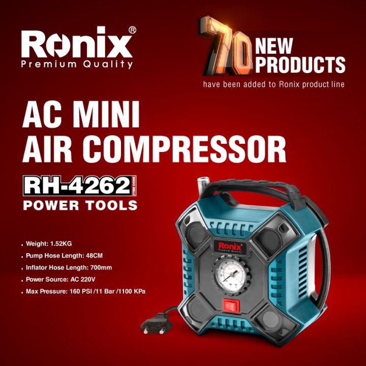 [NEW] Ronix RH-4262 Analogue Mini Air Compressor, 11Bar, AC 220V Power ...