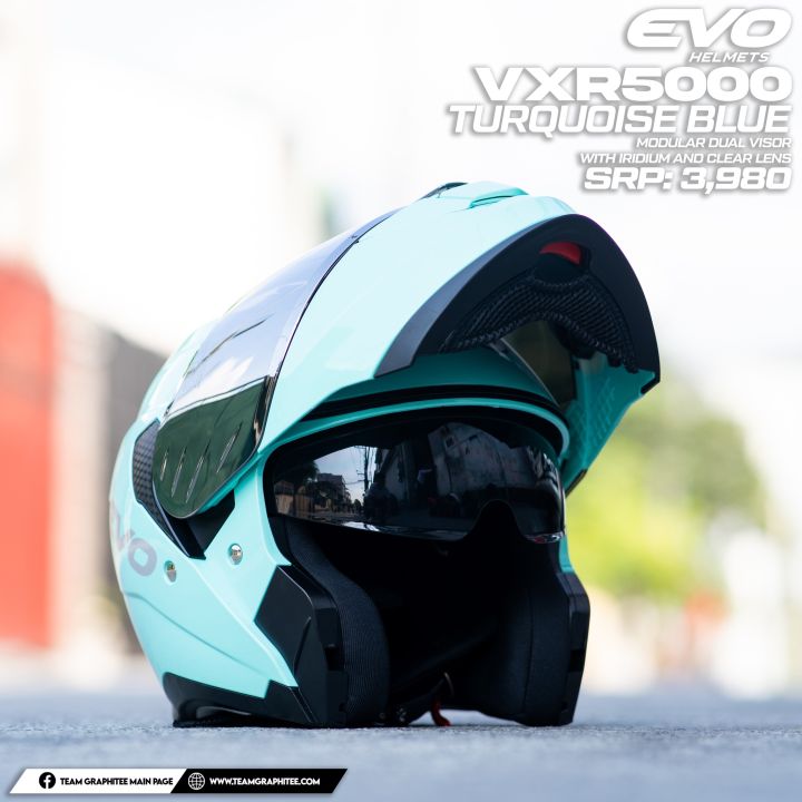EVO VXR 5000 TORQUOISE BLUE (SILVER IRIDIUM LENS) MODULAR DUAL VISOR ...