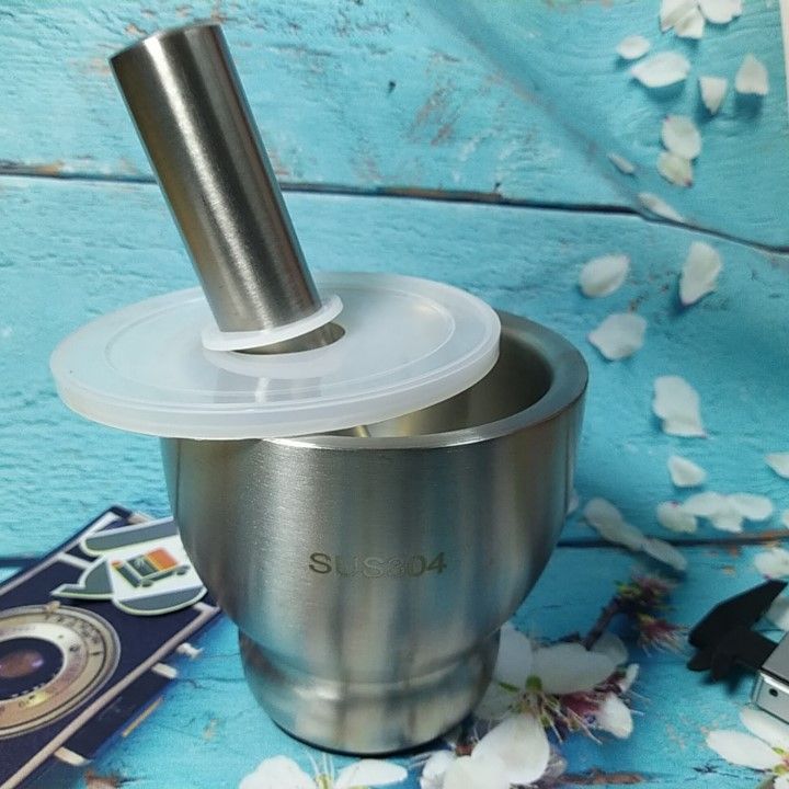 Bộ CỐI CHÀY INOX SUS 304 h`BẦU có NẮP. Dụng cụ nhà bếp Chày giã nghiền ...