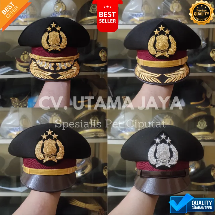 Topi Pet Polisi BINTARA PAMA PAMEN PATI PERWIRA POLRI Coklat PDU PDH ...