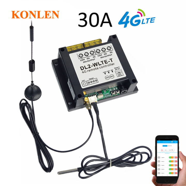 Good quality App 4G LTE Temperature Sensor 2 Relay Controller Switch 30A GSM Smart Home ...