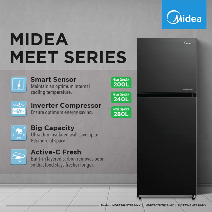 Midea 240L 2 Door Refrigerator [Black] MDRT306MTB30 Double Door ...