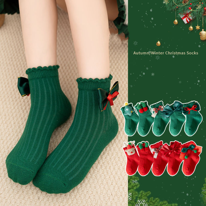 CEEKEY ถุงเท้าเด็กคริสต์มาสฤดูใบไม้ร่วงและฤดูหนาวถุงเท้าเด็กผู้หญิง ...