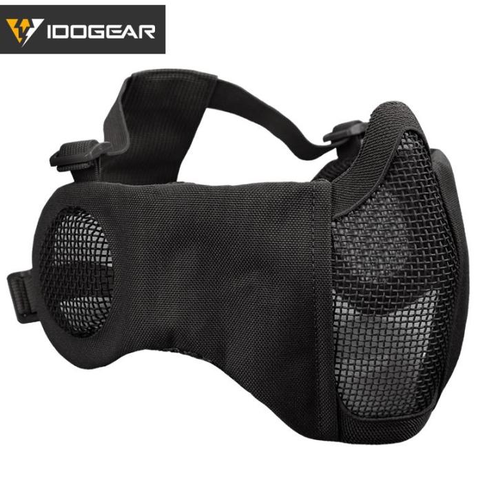 IDOGEAR Tactical Mask Mesh Half Face Mask with Ear Protection Paintball ...