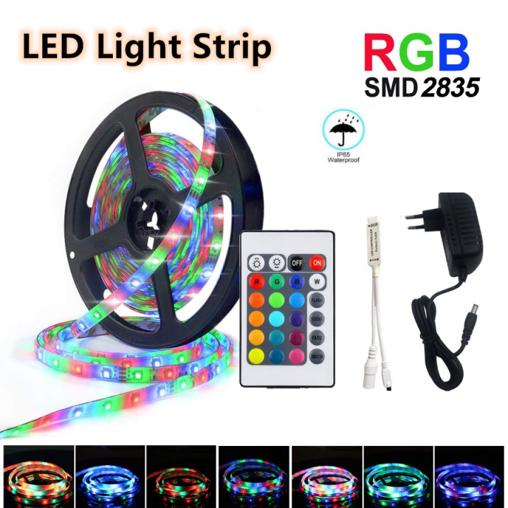 LED Strip Lights 5M RGB 2835 with 24 Key Remote Controller Adapter TV ...