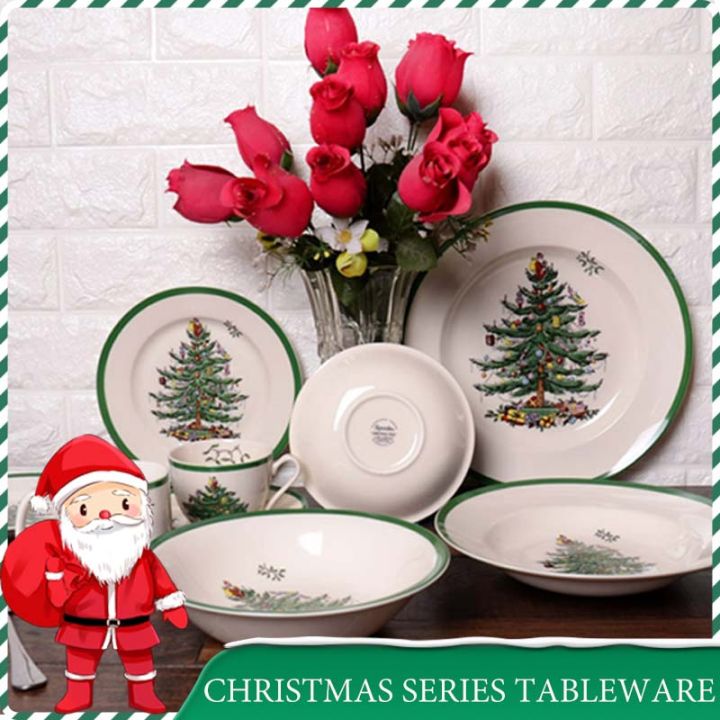 Christmas tableware Christmas plate Christmas bowl green flat round ...
