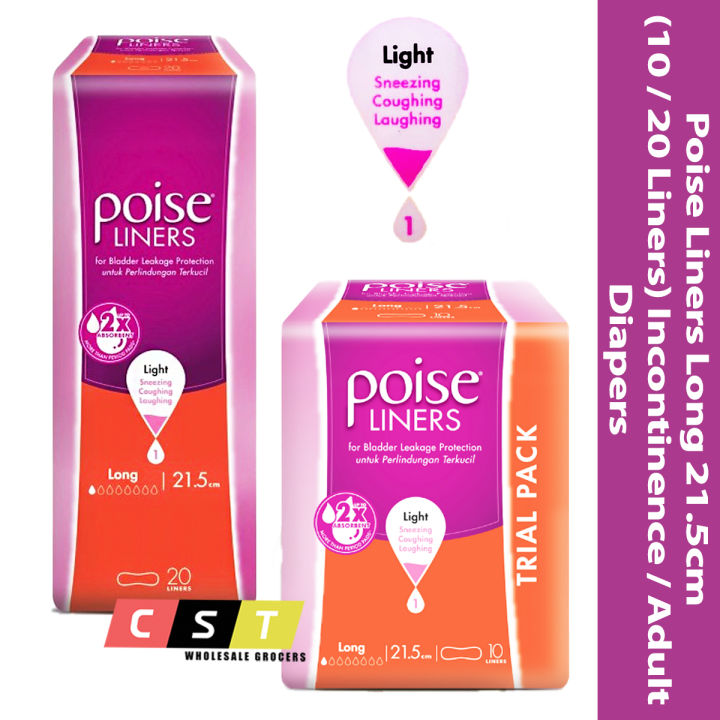 Poise Liners Long 21.5cm (10 / 20 Liners) Incontinence / Adult Diapers ...