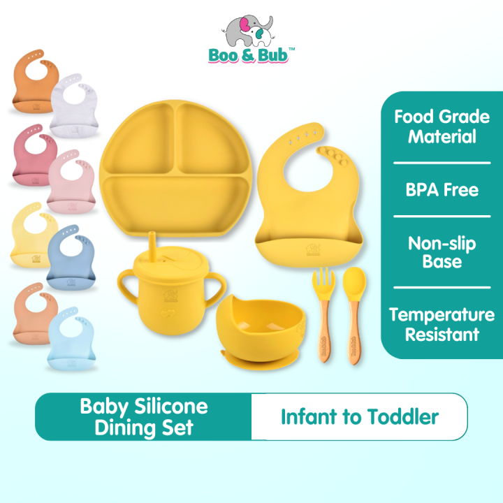 Boo&Bub Baby Silicone Dining Set | Suction Plate BPA Free Microwavable ...