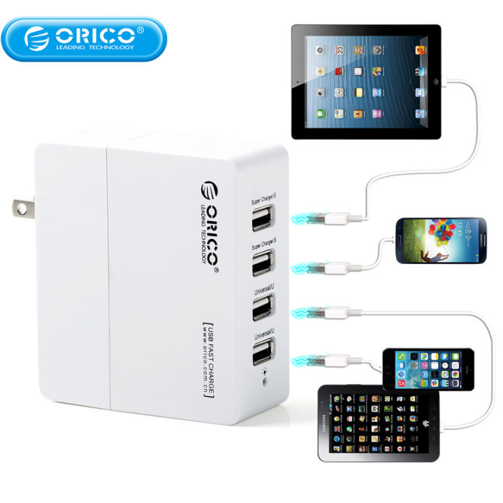 Phích Cắm Chuẩn Mỹ Orico Với Công Nghệ Sạc Thông Minh Bộ Sạc Gắn Tường Usb 4 Cổng Cho điện Thoại