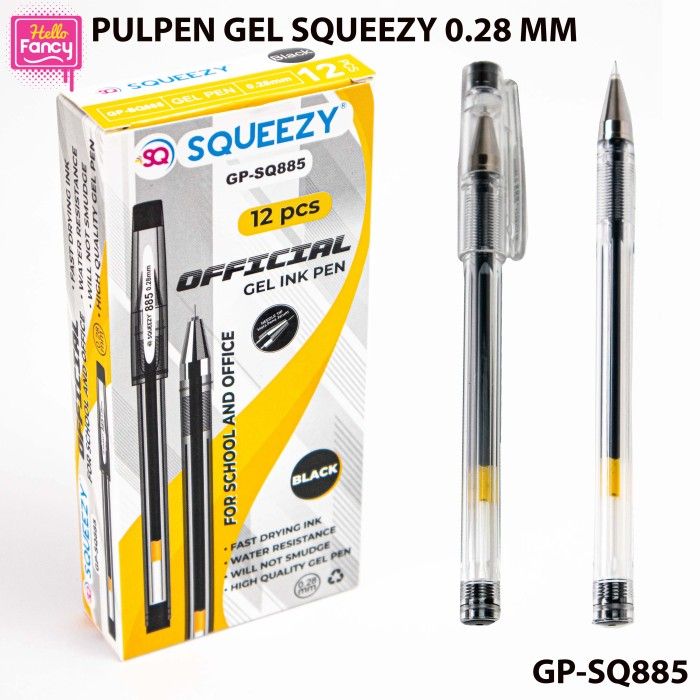 Gel Pen Squeezy / Pulpen Gel / Pena Hitam / Gell Pen 0.28 mm 1 Pak ...