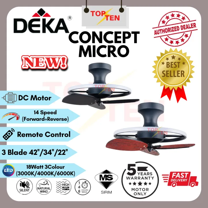 Deka New Model Deka Concept Micro 20" Ceiling Fan With Light DC Motor ...