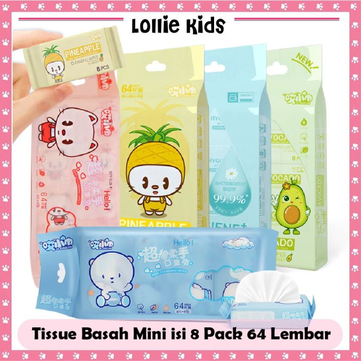 ISI 8PACK / 9PACK TISSUE BASAH MINI BABY WET WIPES VIRAL MOTIF LUCU ...