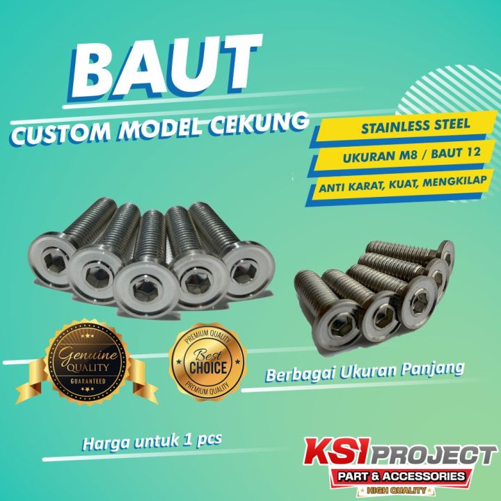 Baut M8 / Baut 12 Stainless Steel Model Cekung Custom Handmade Thailand ...