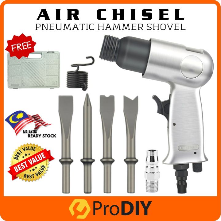 AIR CHISEL PNEUMATIC HAMMER SHOVEL SET WITH CASE 4 CHISEL HANDHELD HAND ...