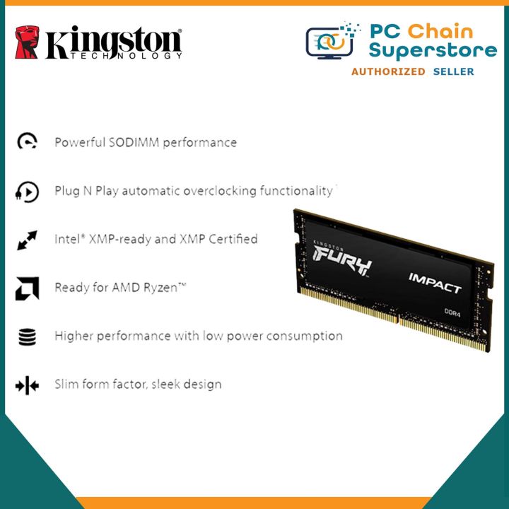 Kingston Fury Impact 16GB DDR4 3200MHZ CL20 1.2V SODIMM Memory For Laptops with Automatic ...