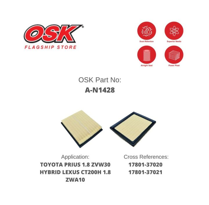 OSK AIR FILTER for TOYOTA PRIUS 1.8 ZVW30 HYBRID LEXUS CT200H 1.8 ZWA10 17801-37020 17801-37021 ...
