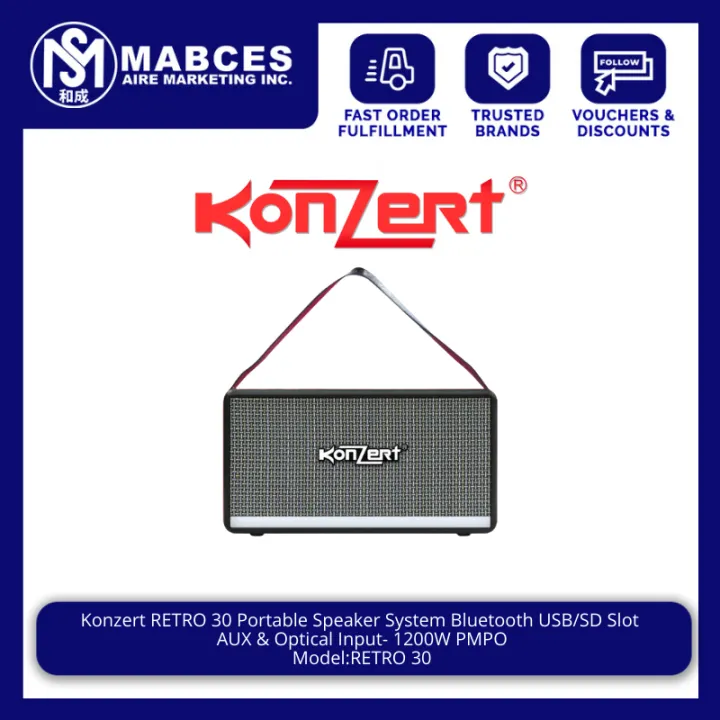Konzert RETRO 30 Portable Speaker System Bluetooth USB/SD Slot AUX ...
