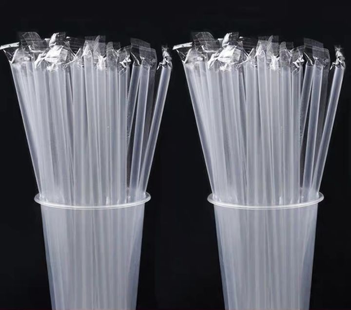 100pcs/Clear/Single wrapped thin straw/paper thin straw/boba straw ...