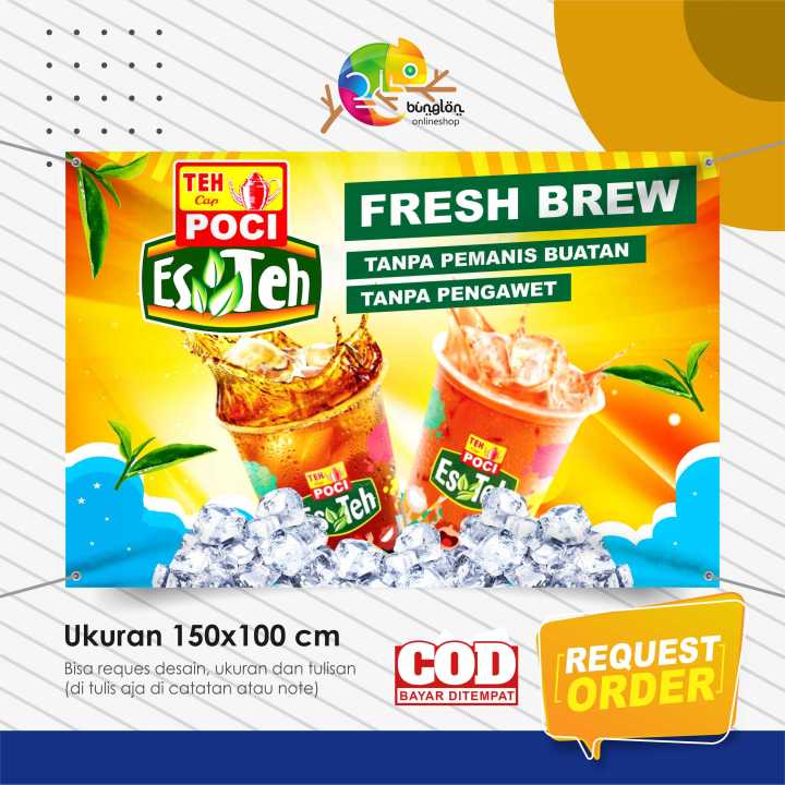Size 150x100 Cm Spanduk Banner Es Teh Poci Kuning Biru Fresh | Lazada ...