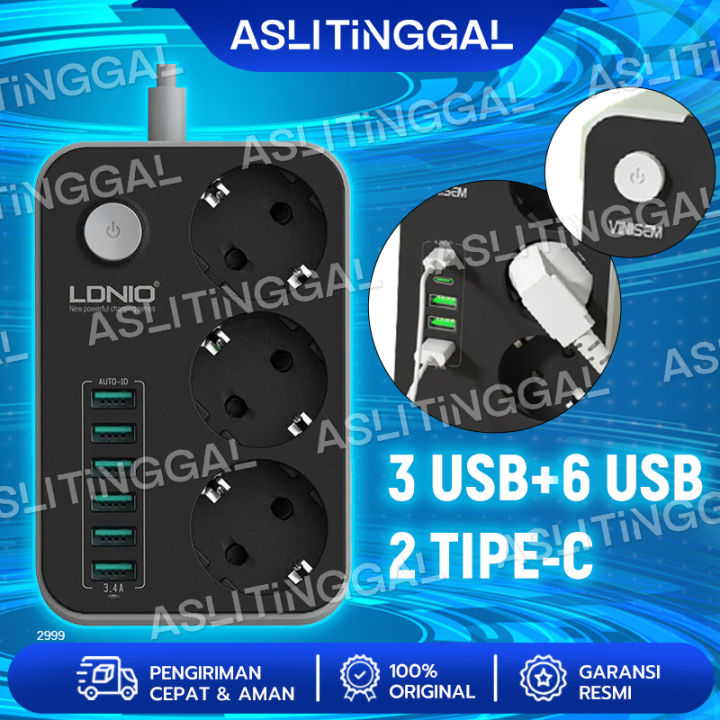Stop Kontak Colokan 3 Power lubang Socket Multifungsi 6 USB Port ...